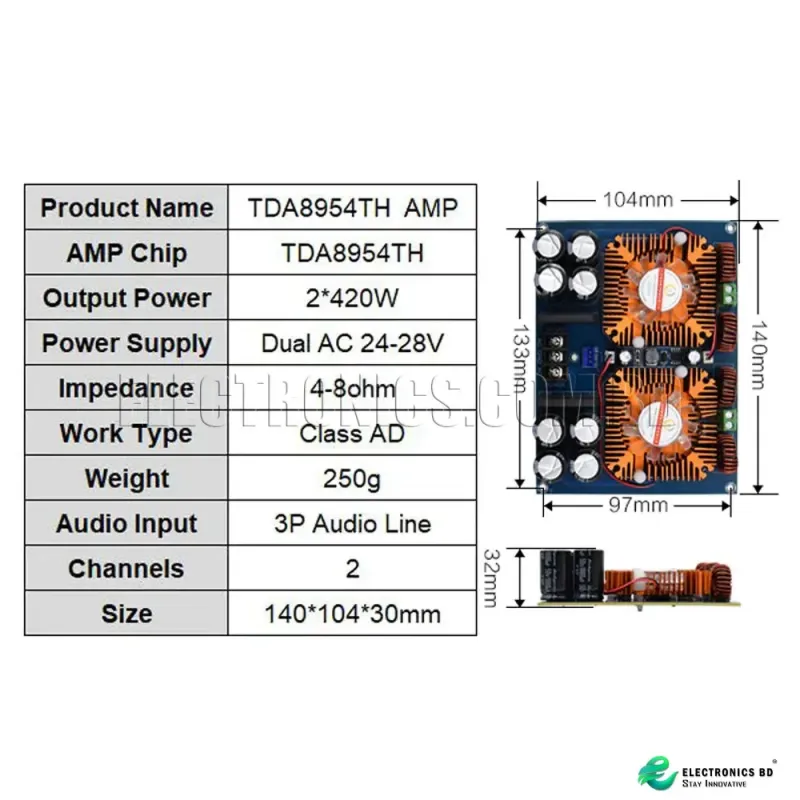 TDA8954TH 2*420W Class AD Dual Channels Power Audio Amplifier Board ...