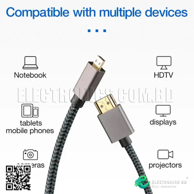 2 Meter Braided Ultra Thin Micro HDMI Cable - Latest Price in Bangladesh BD